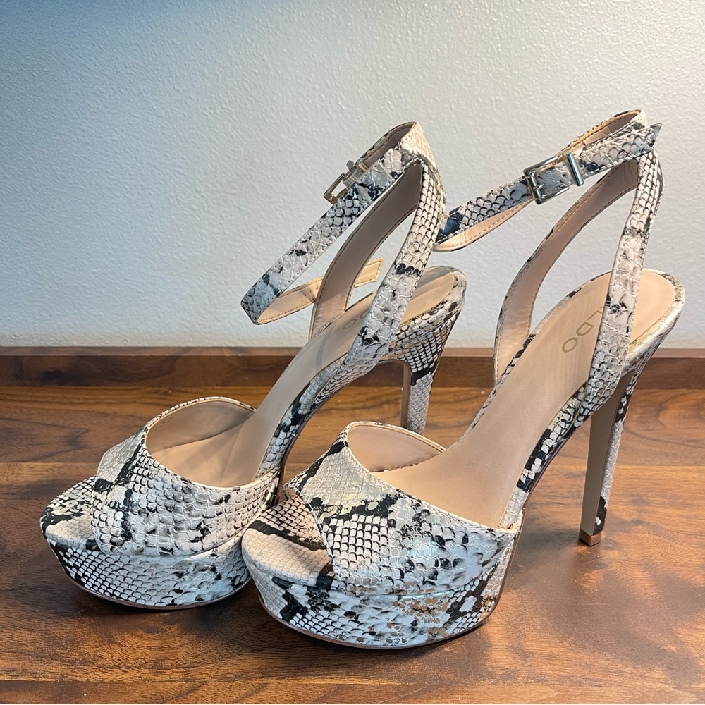 Aldo Women’s Snake Skin Neuling Heels Beige/Black Siz… - Gem